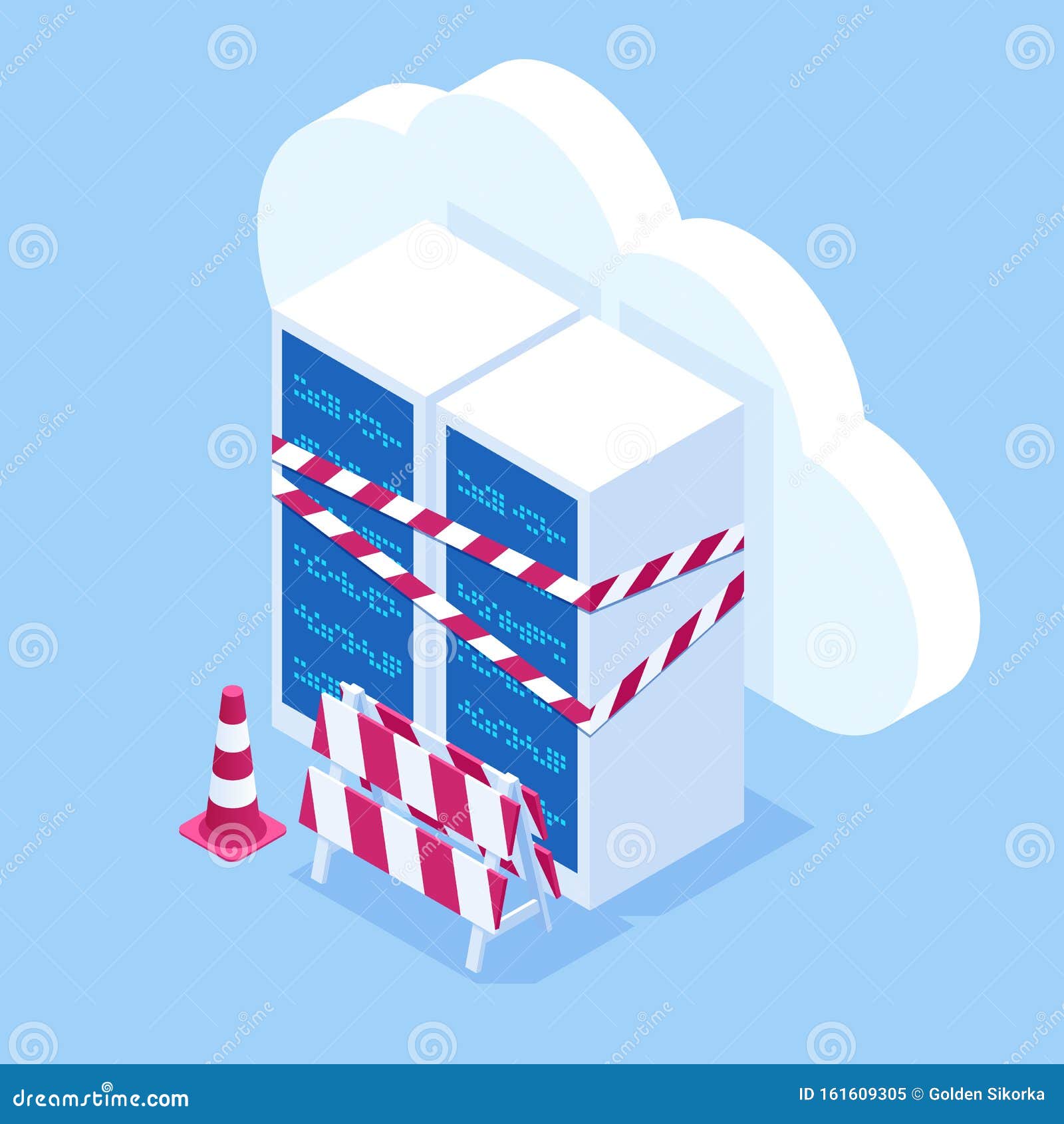 Isometric Server Under Repair. Big Data Dark Server Room With Server ...