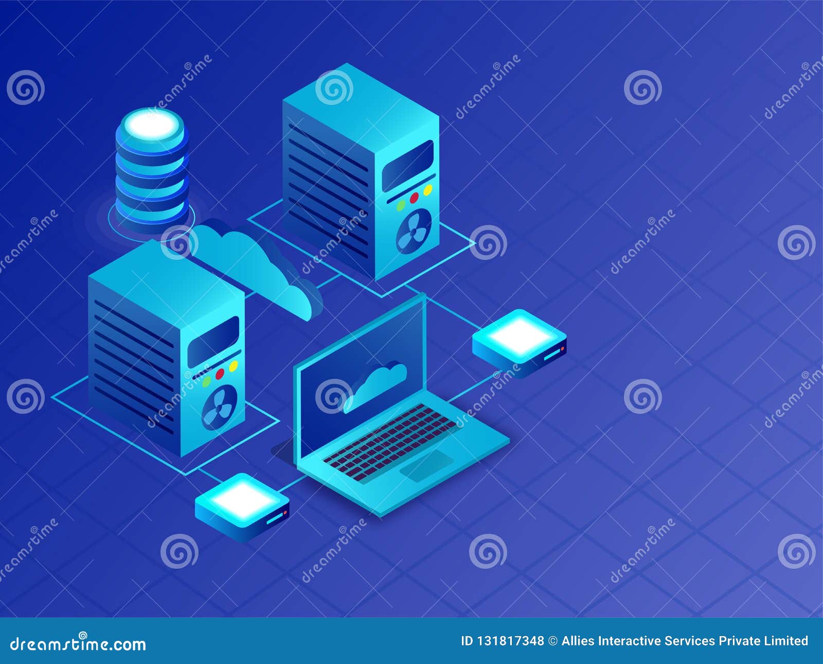 Isometric Servers and Laptop Connected with Cloud Server for Dat Stock ...