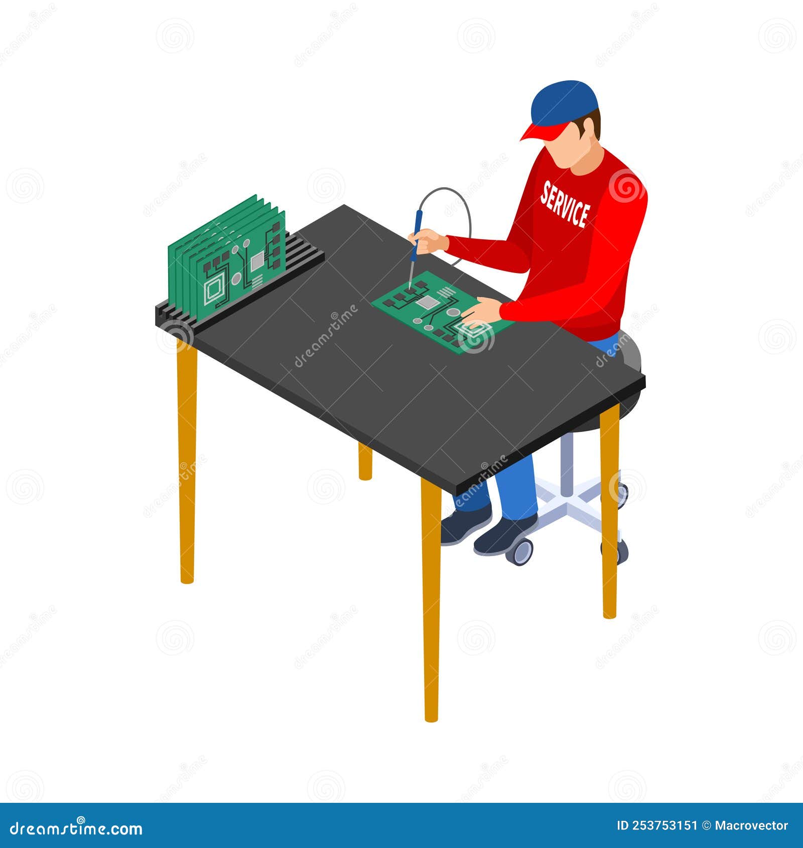 Isometric Service Engineer Repairing Or Adjusting Diesel Power ...