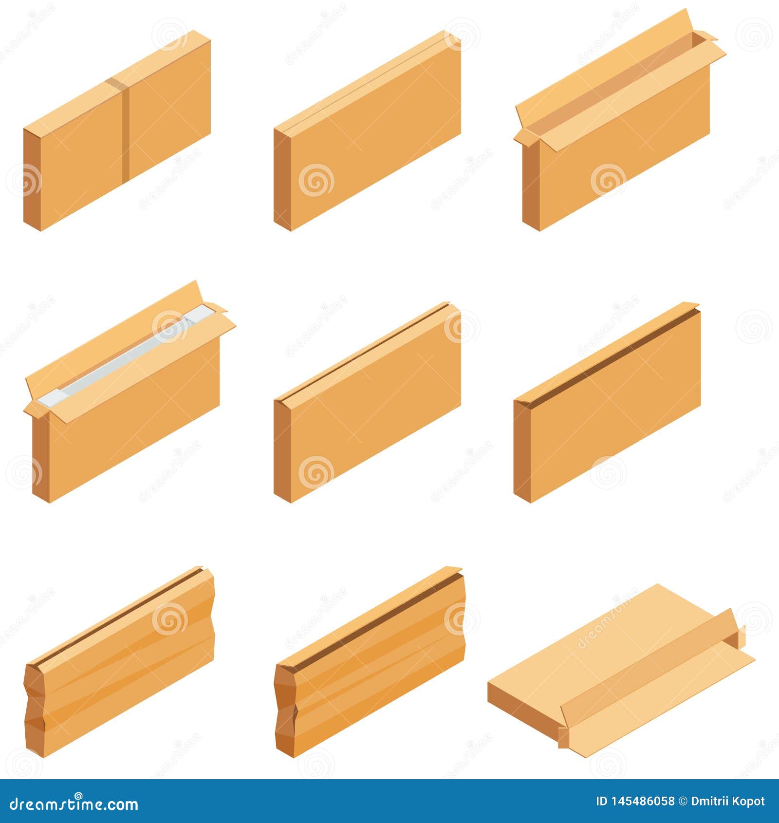 Isometric Set Of Brown Cardboard Box Isolated On White Background ...