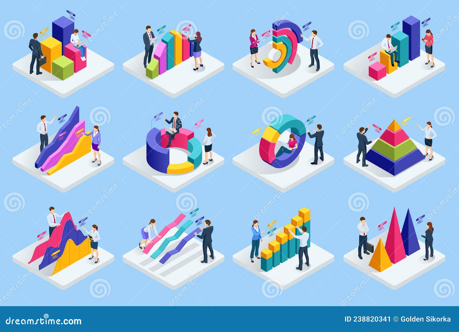 Isometric Set of Business Analysis, Analytics, Research, Strategy ...