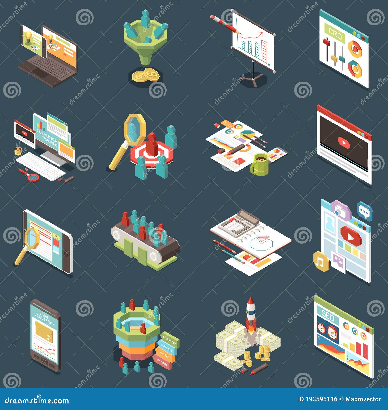 Convertion Rate Isometric Icons Set Stock Vector - Illustration of ...