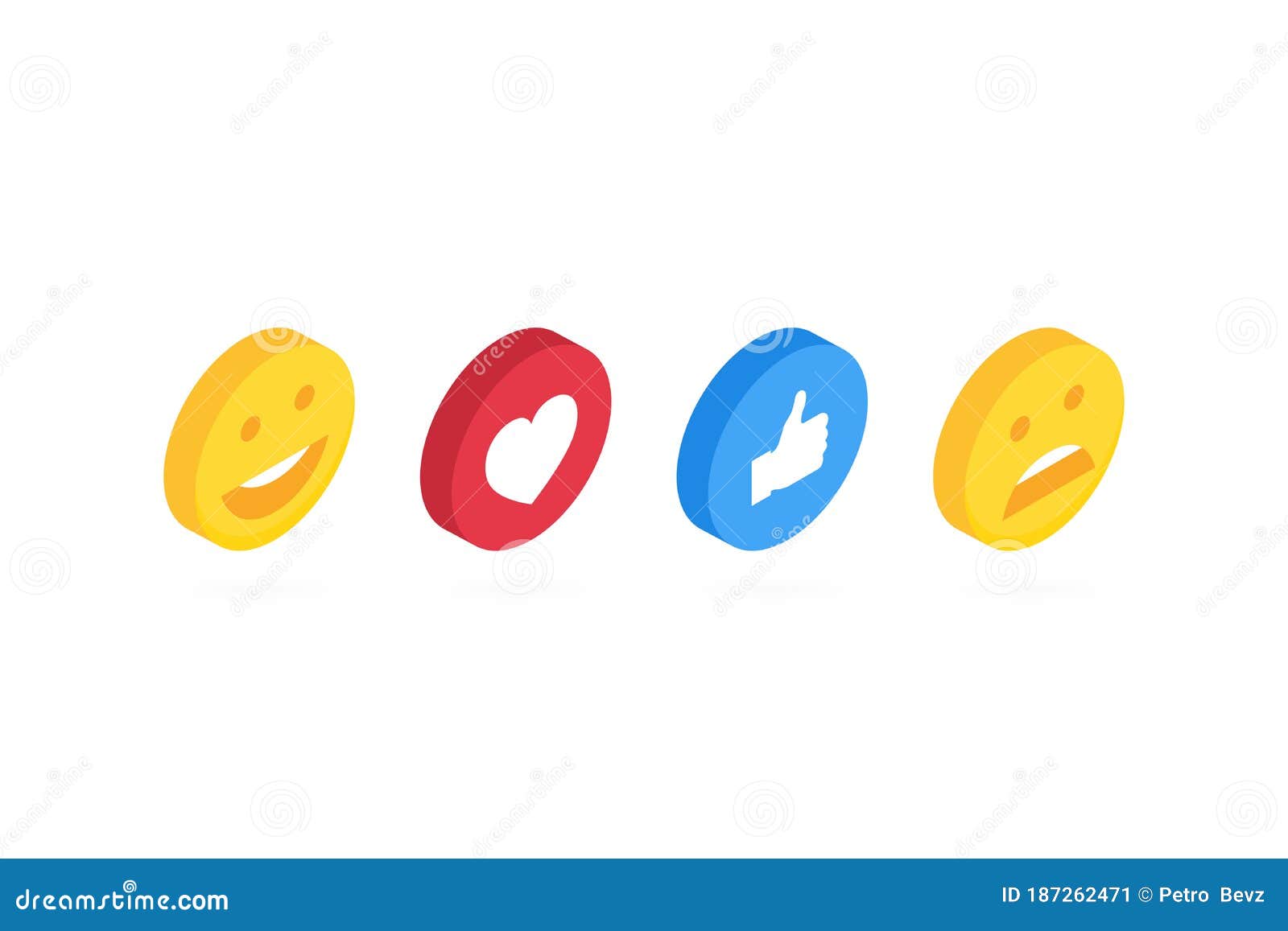 Isometric Set of Cute Smiley Emoticons, Emoji Flat Design. Modern ...