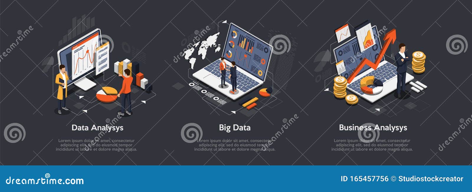 Isometric Set of Data Analysis, Big Data, Business Analysis. Stock ...