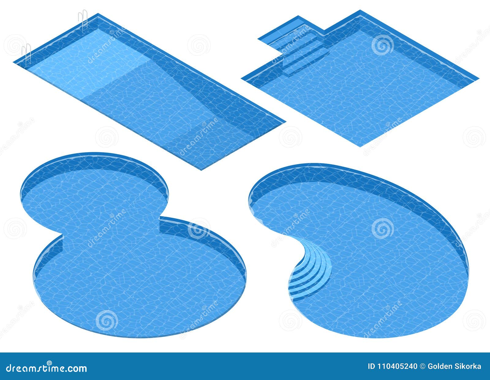 Isometric Set Different Forms Swimming Pools. Rectangular, Square ...