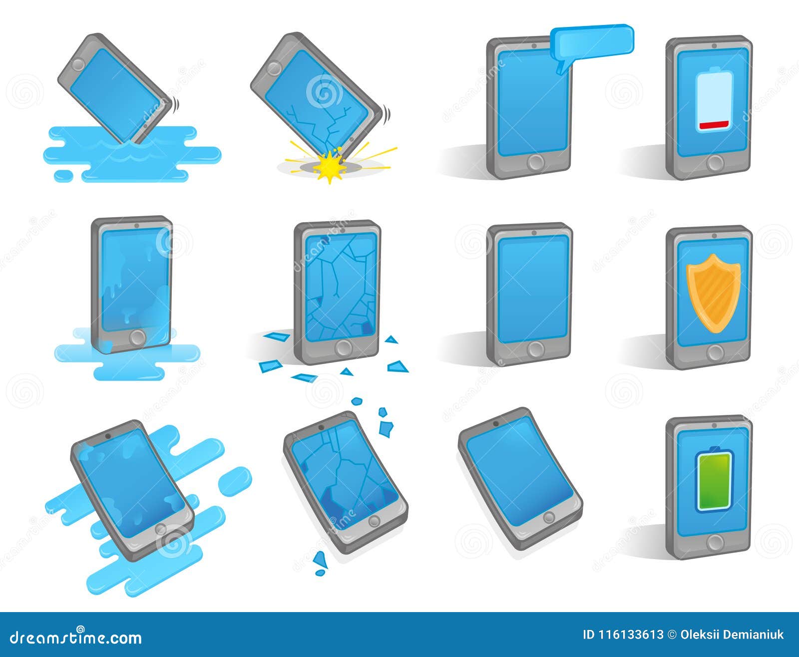 Set broken smartphone stock vector. Illustration of battery - 116133613