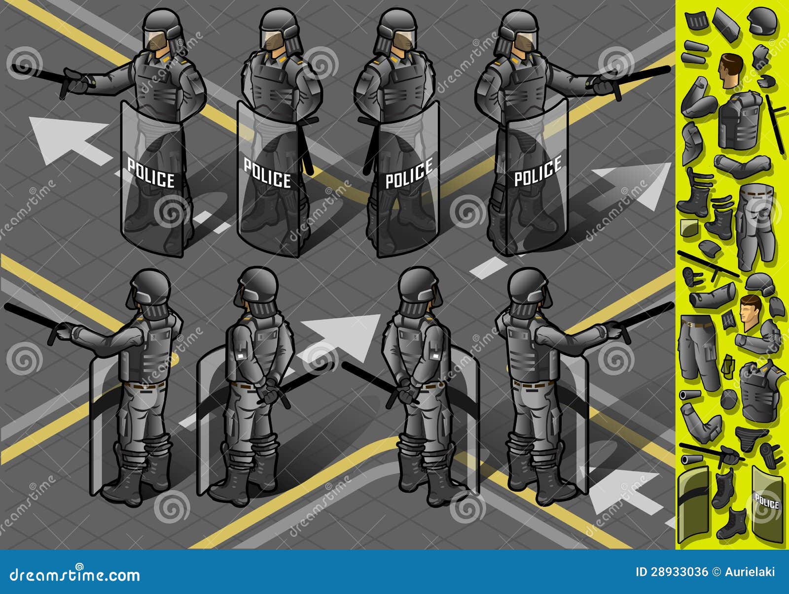 Isometric Set of Eight Policemans Standing Stock Vector - Illustration ...