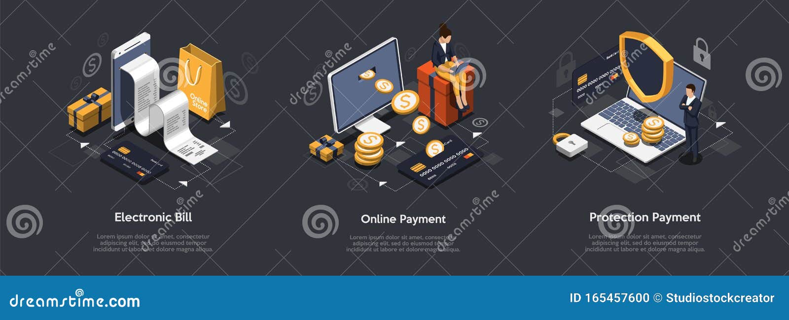 Isometric Set of Electronic Bill, Online Payment, Protection Payment ... Isometric Set of Electronic Bill, Online Payment, Protection Payment ...