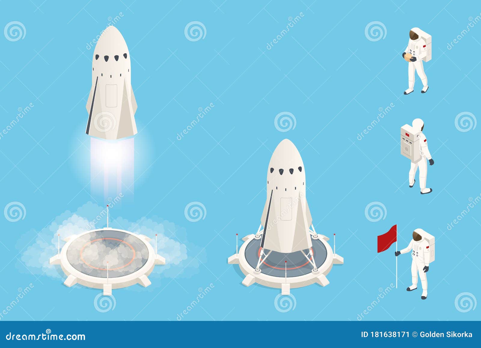 Isometric Set Elements of Space Rocket or Shuttle. Rocket Takes Off . Stock Vector ...