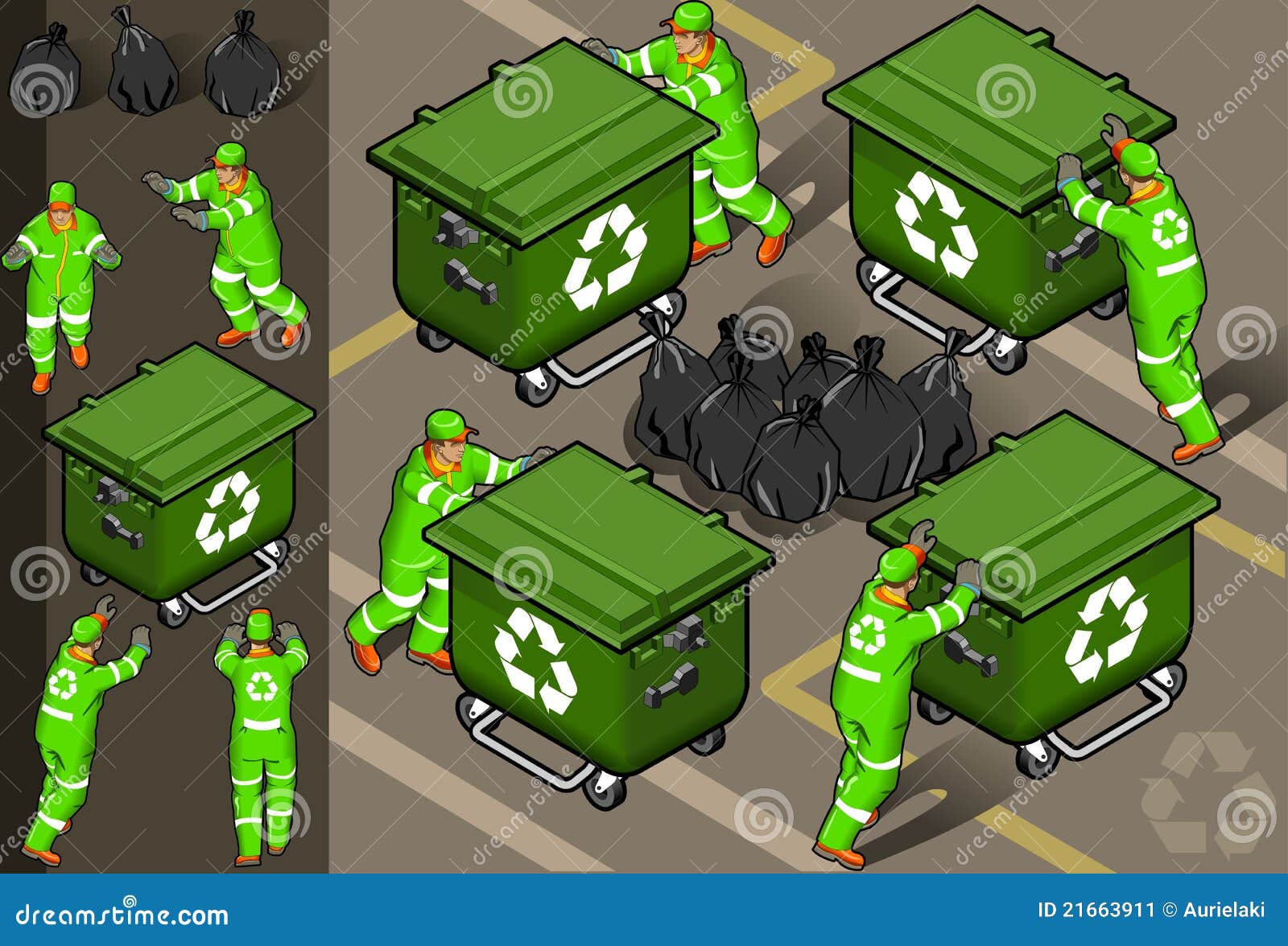 Isometric Set of Garbage Man Stock Vector - Illustration of container ...