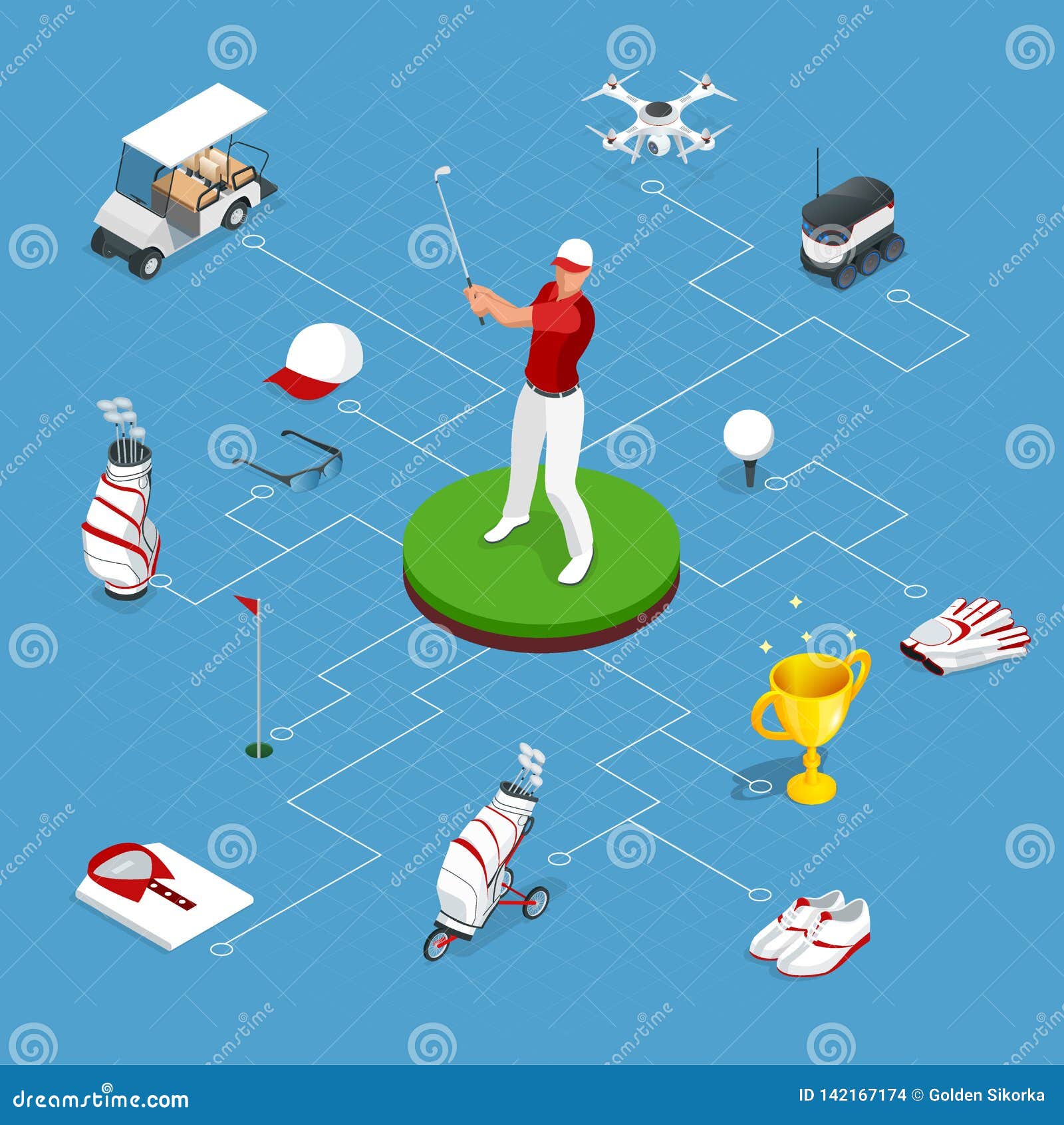Isometric Set of Golf Elements. Equipment for Playing Golf. Stock ...