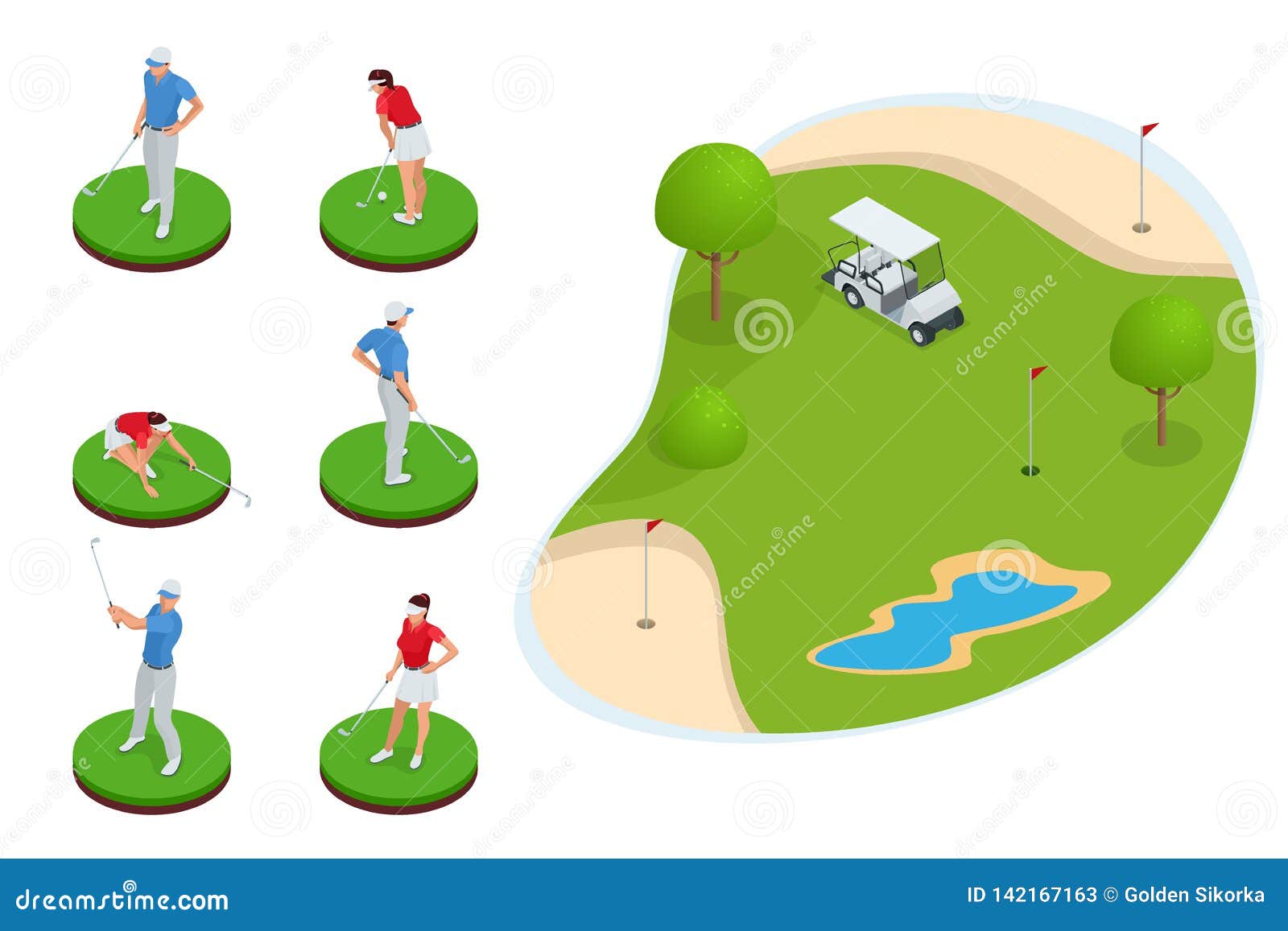 Isometric Set of Golf Elements. Equipment for Playing Golf Isolated ...