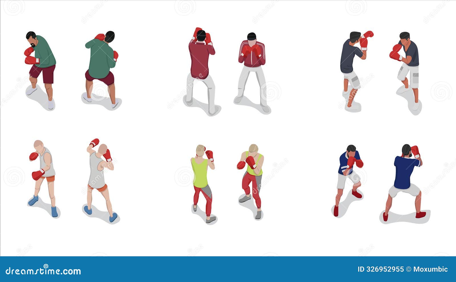 Isometric Set Man People Practice Boxing and Punching Pose Activity ...