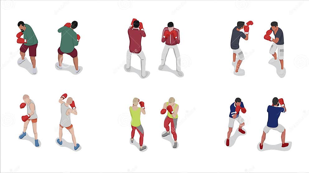 Isometric Set Man People Practice Boxing and Punching Pose Activity ...