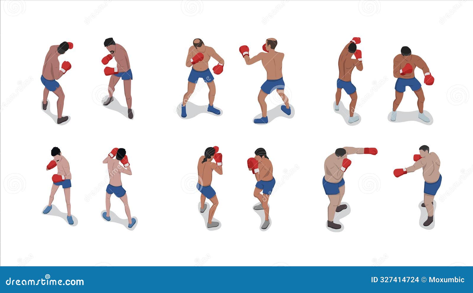 Isometric Set Man People Practice Boxing and Punching Pose Activity ...