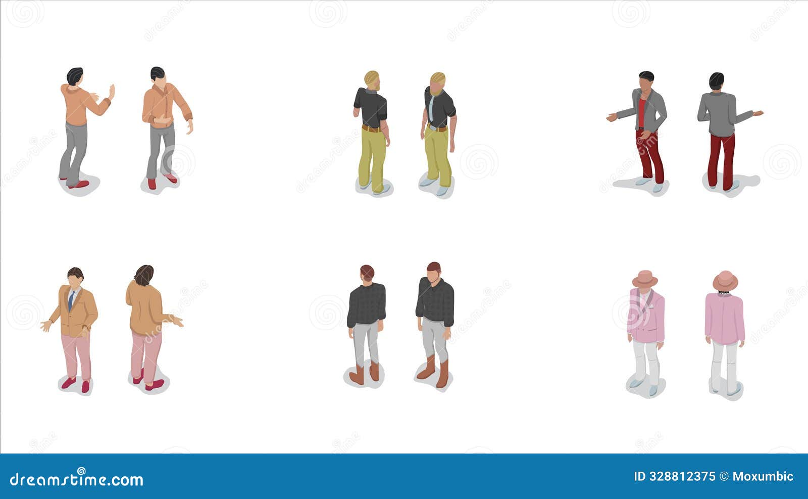 Isometric Set Man People Standing Pose Activity with Casual Wear Stock ...