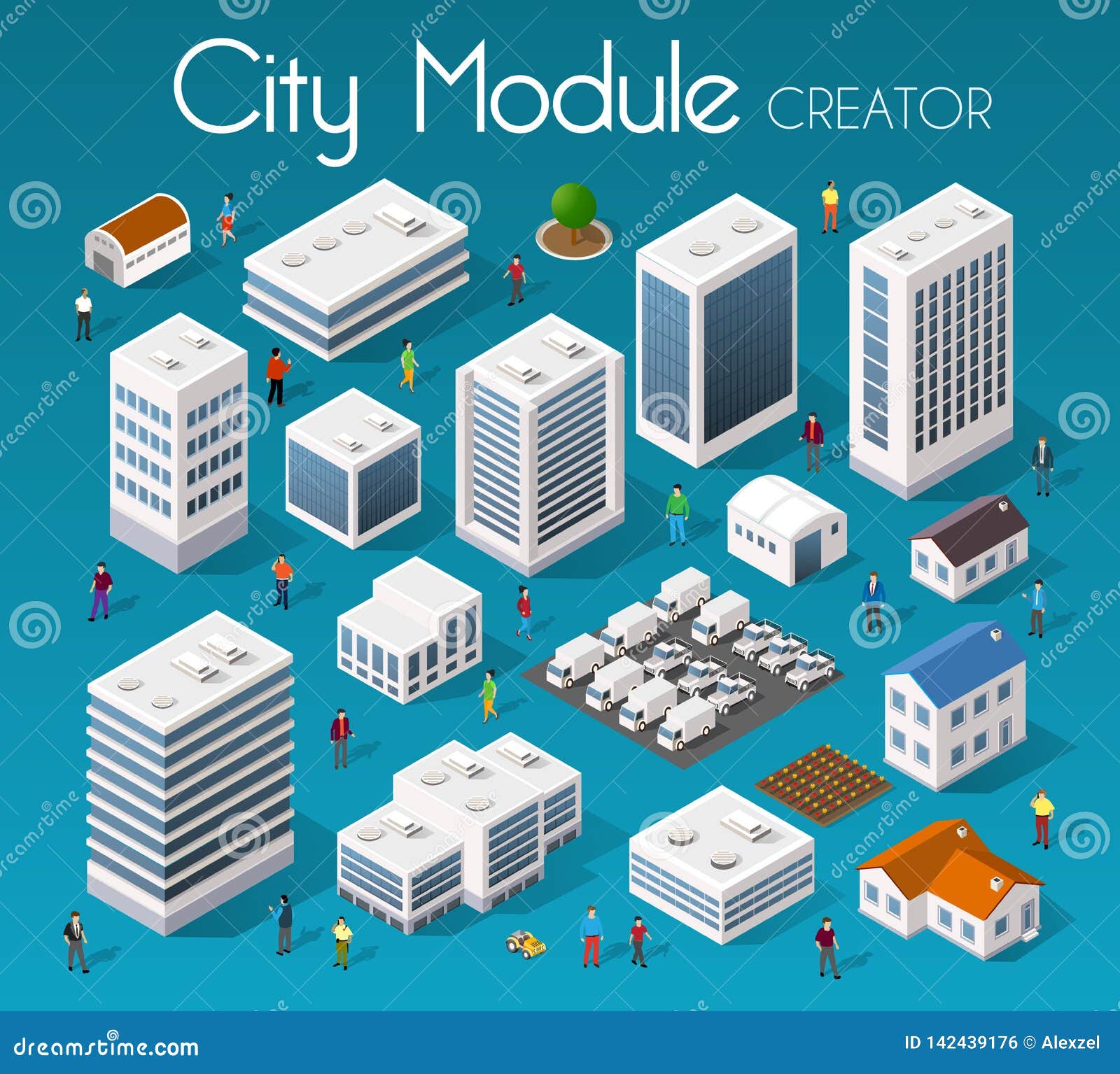 Isometric set module city stock vector. Illustration of flat - 142439176