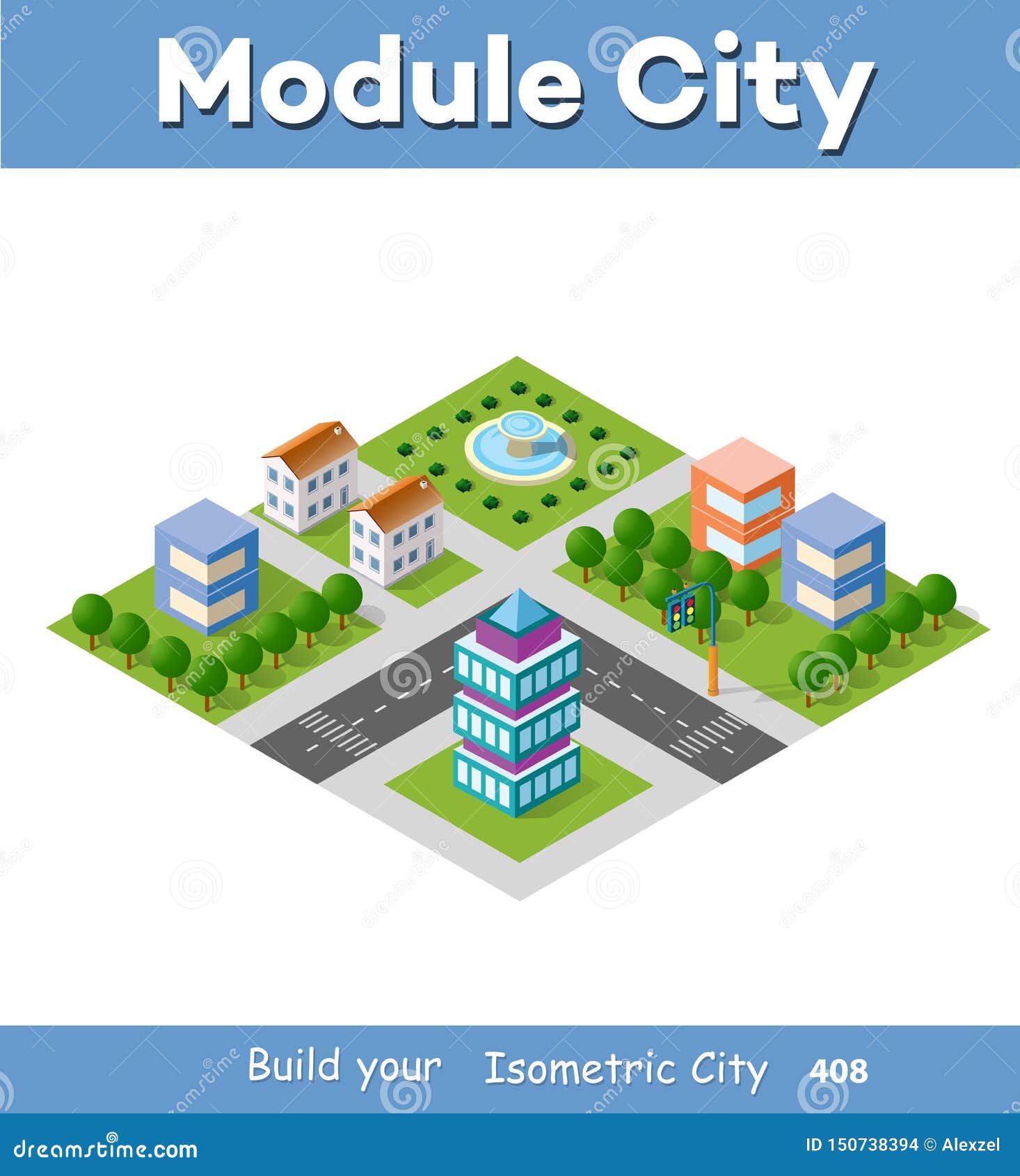 Isometric set module city stock vector. Illustration of hotel - 150738394