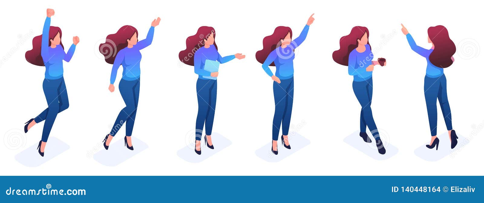 Isometric Set Young Women, a Bright Sweater Stock Vector - Illustration ...