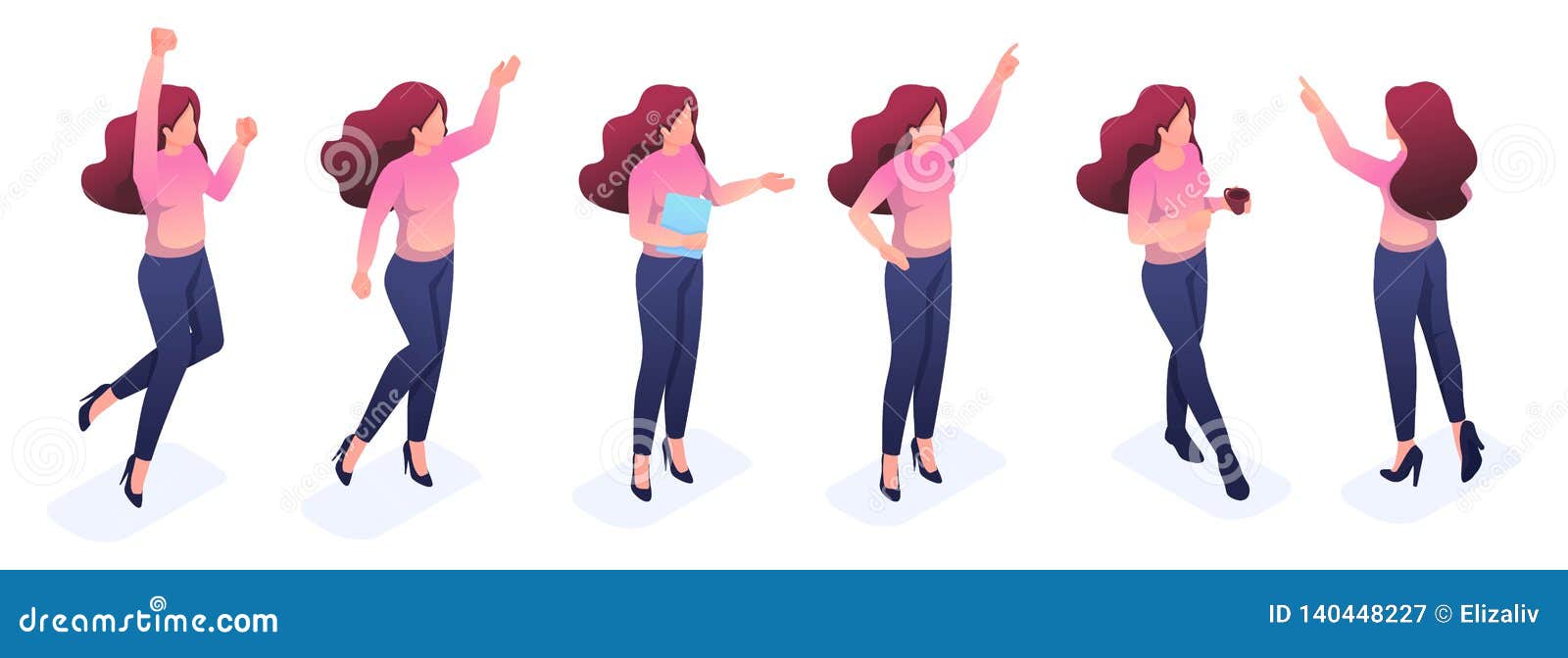 Isometric Set Young Women, a Bright Sweater Stock Vector - Illustration ...