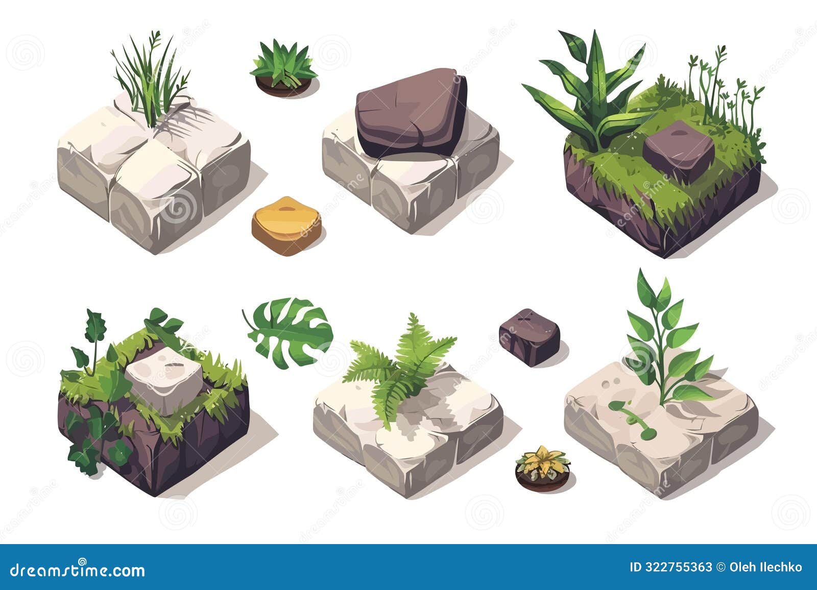 Isometric Set of Nature Tiles Isolated Vector Style Stock Vector ...