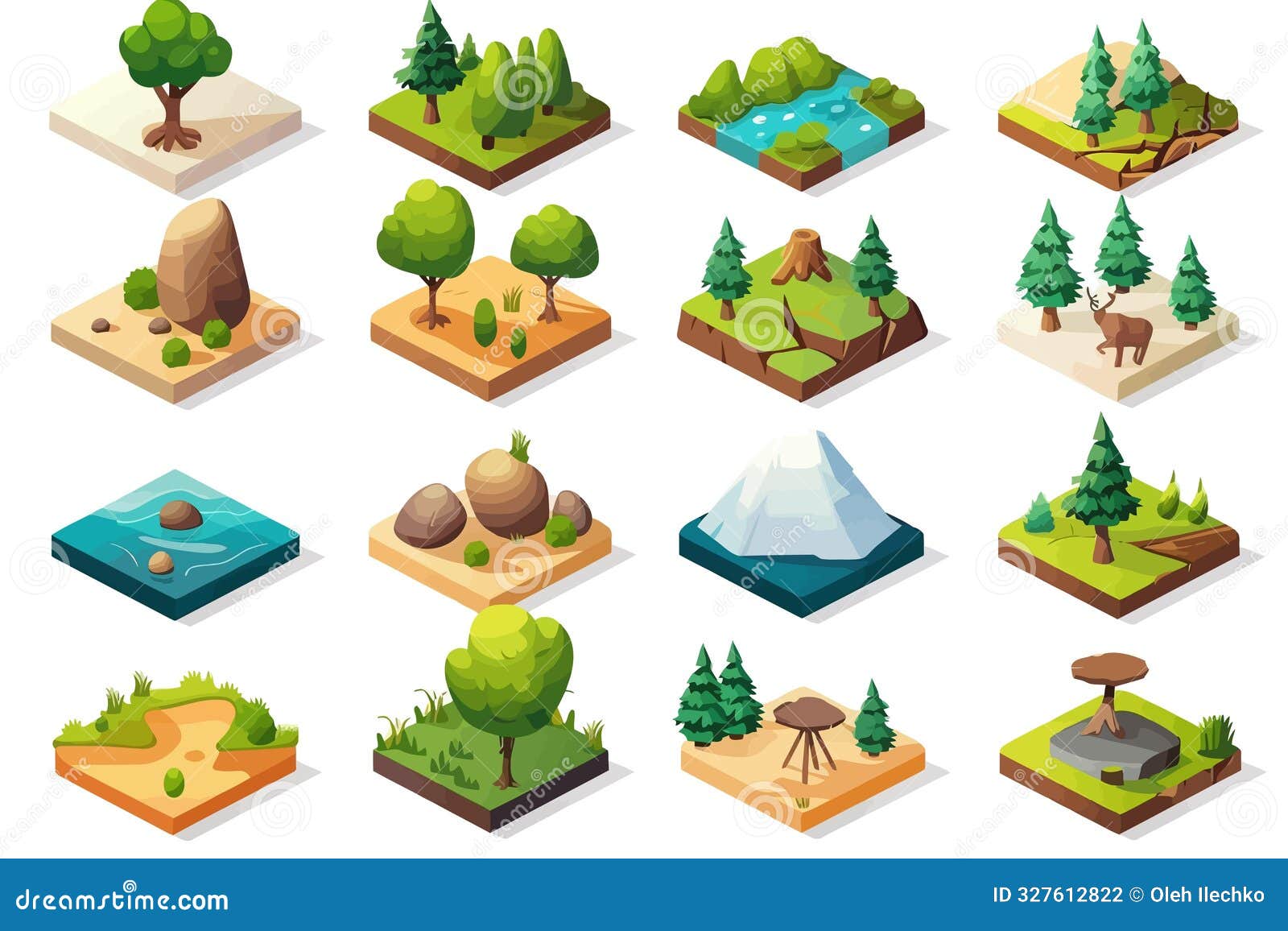 Isometric Set of Nature Tiles Isolated Vector Style Stock Vector ...