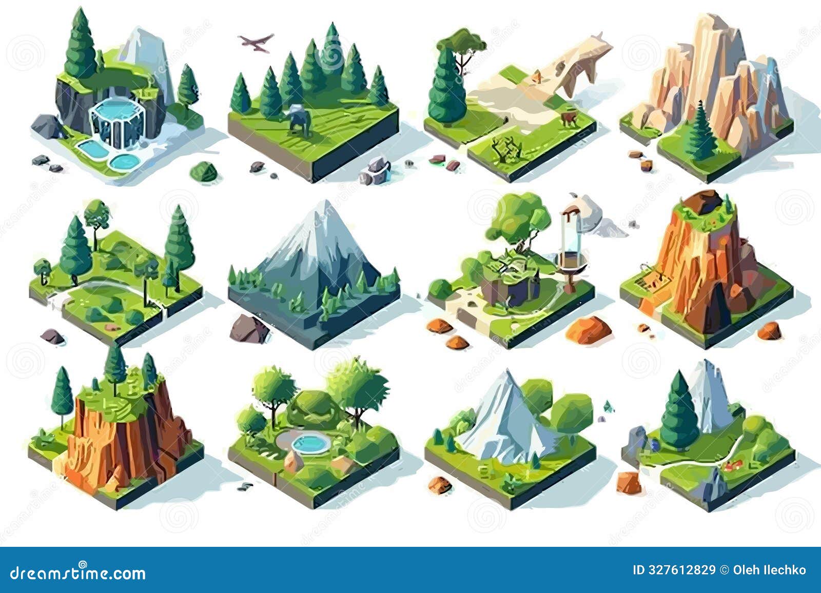 Isometric Set of Nature Tiles Isolated Vector Style Stock Vector ...