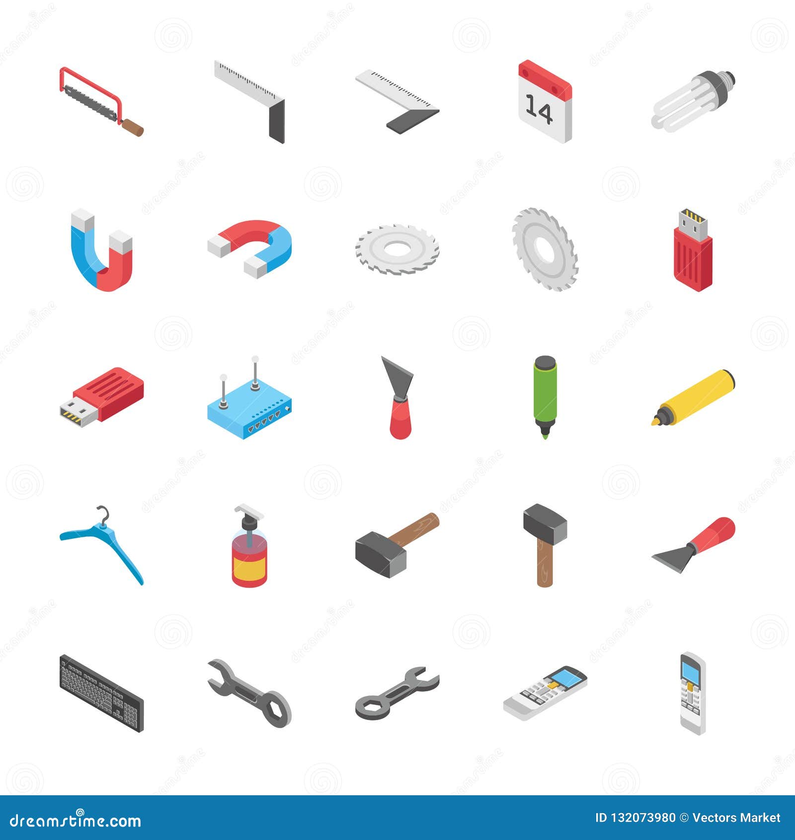 Isometric Set of Objects stock illustration. Illustration of saver ...