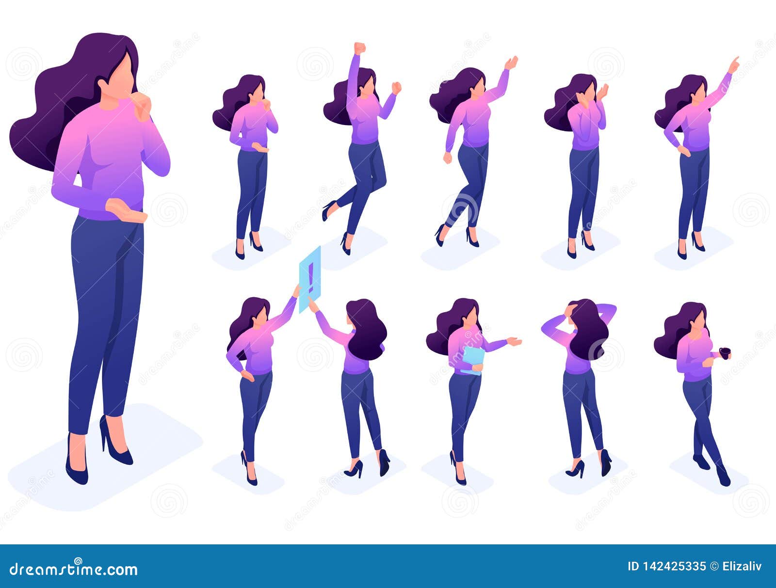 Set Poses Gestures Character, Woman Create Vector Stock Vector ...