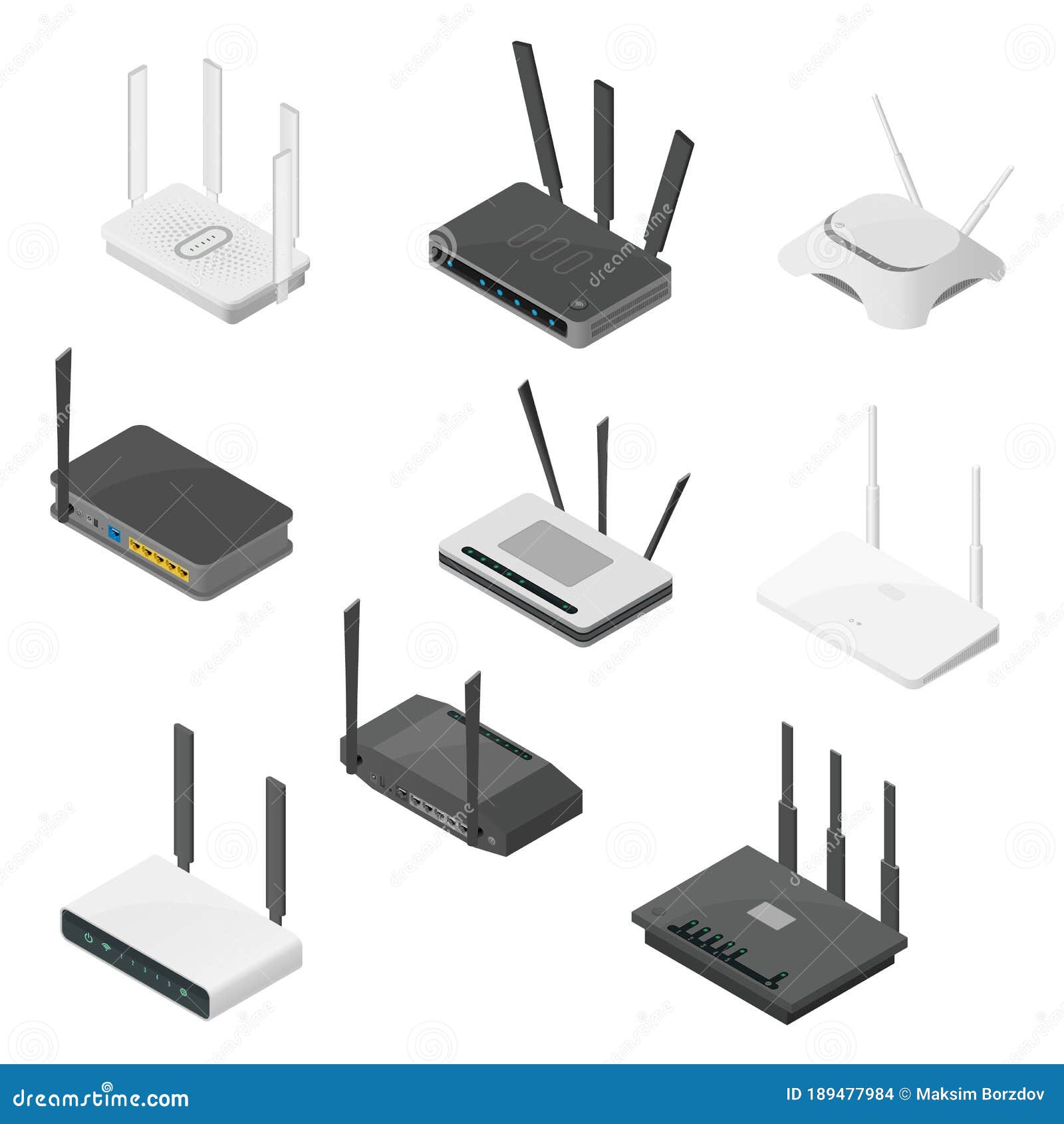 Realistic 3D Routers Networked On A Transparent Background With A Wifi ...