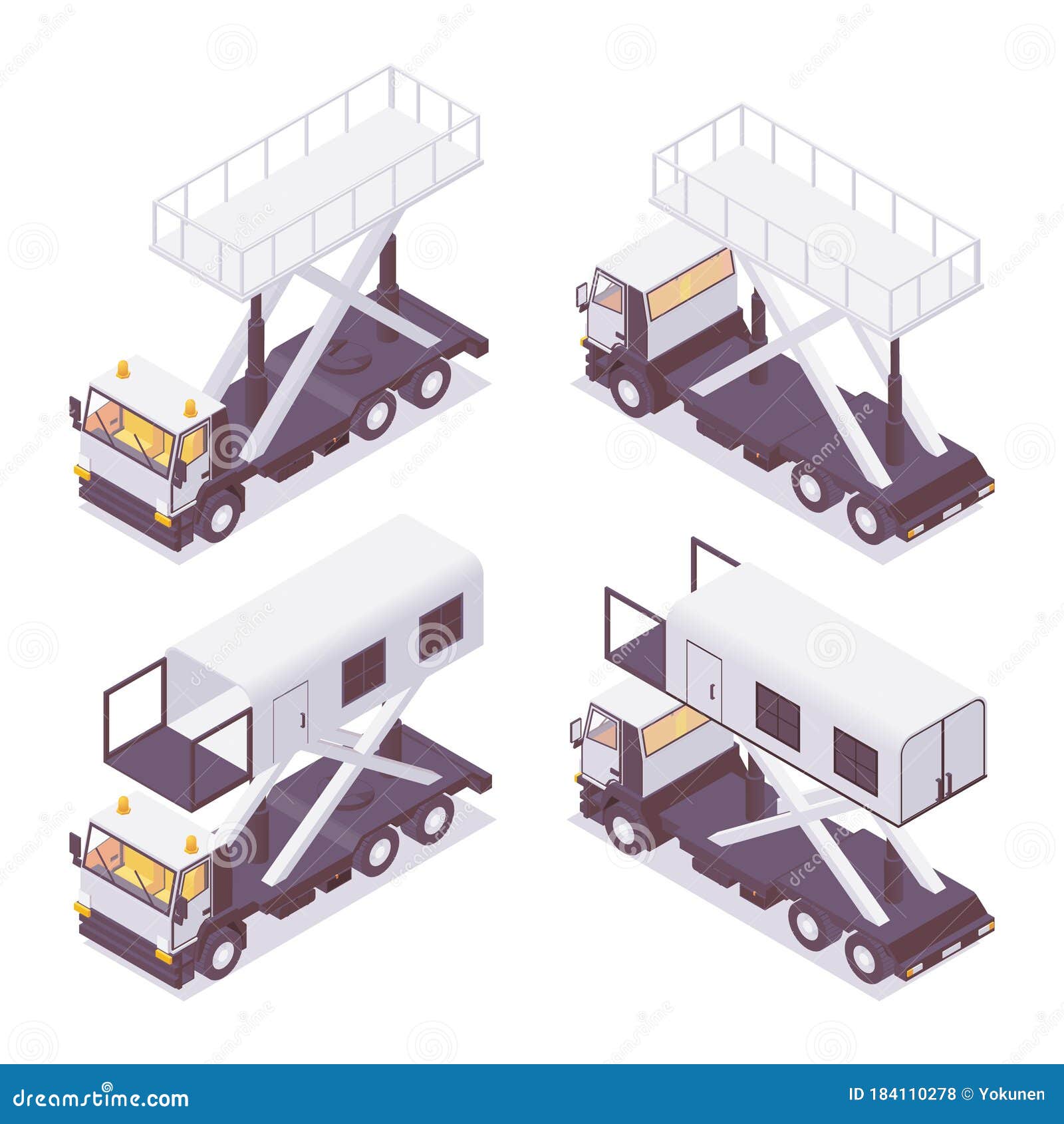 Isometric Set Self-propelled Ambulift for Aircraft Stock Illustration ...