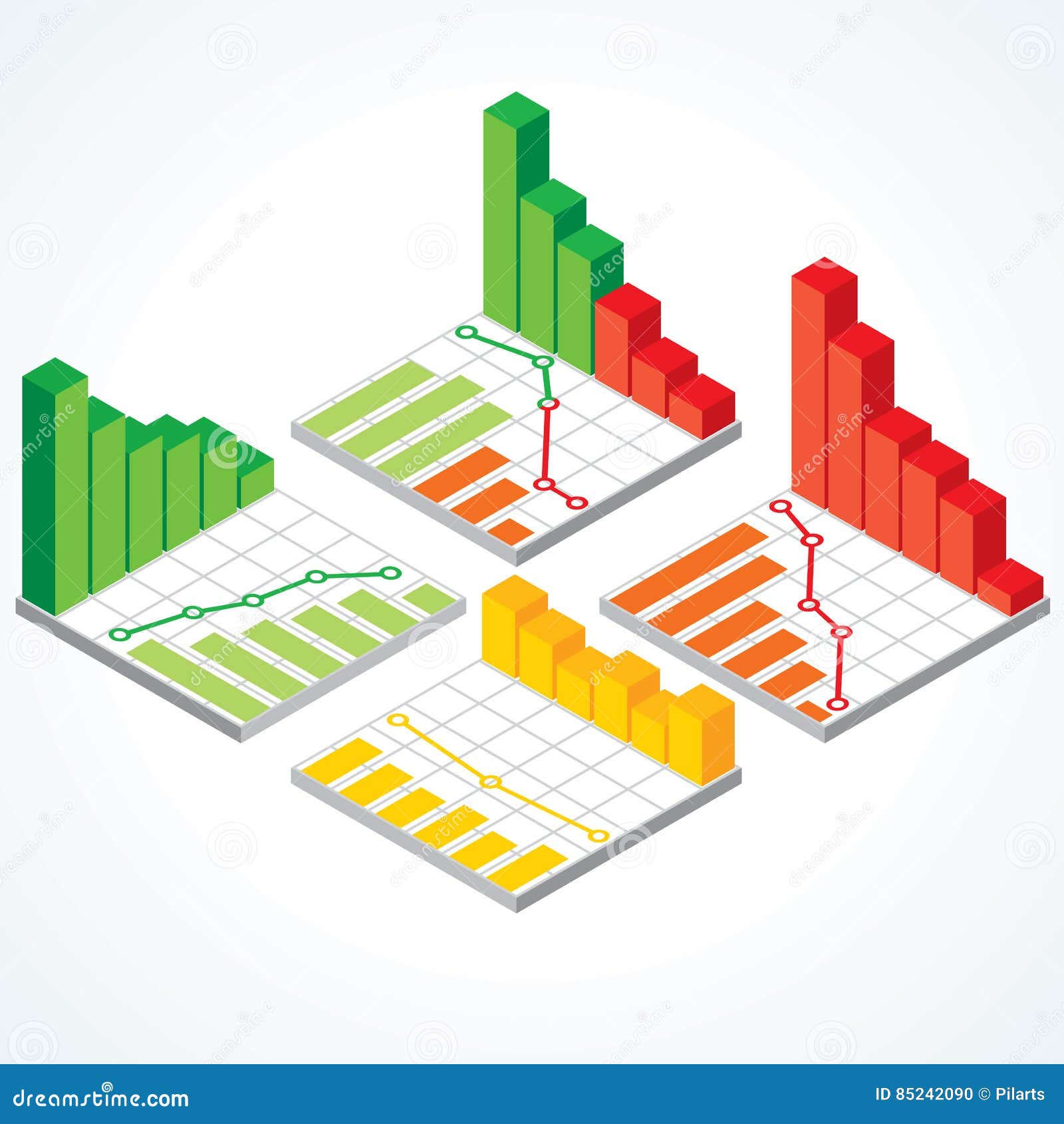 Isometric Set of Various Graphs Stock Vector - Illustration of diagram ...