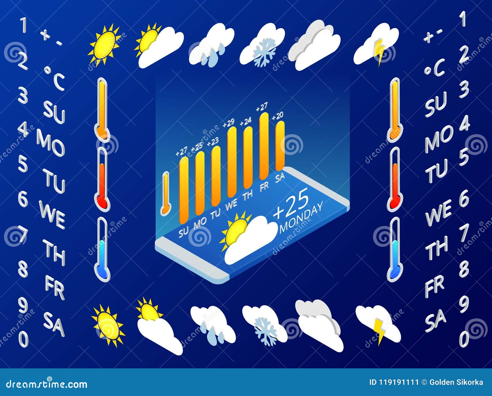Weather Application Template. Rainy And Snowy Screens, UI UX App Design ...