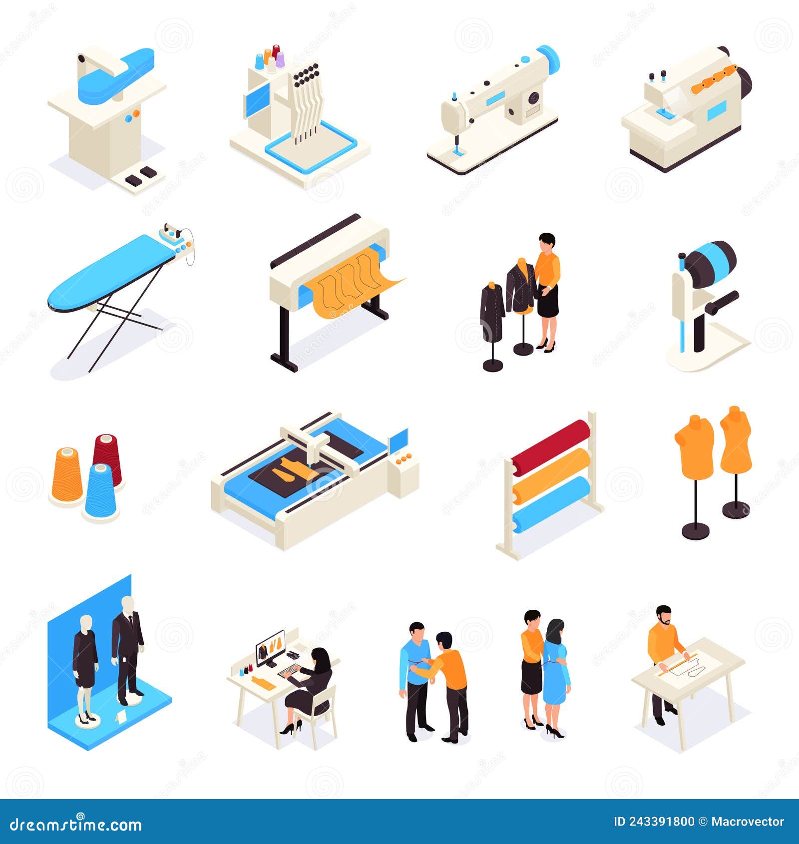 Isometric Sewing Technology Set Stock Vector Illustration Of Wear