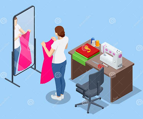Isometric Sewing Workshop Collection Textile Industry Sewing