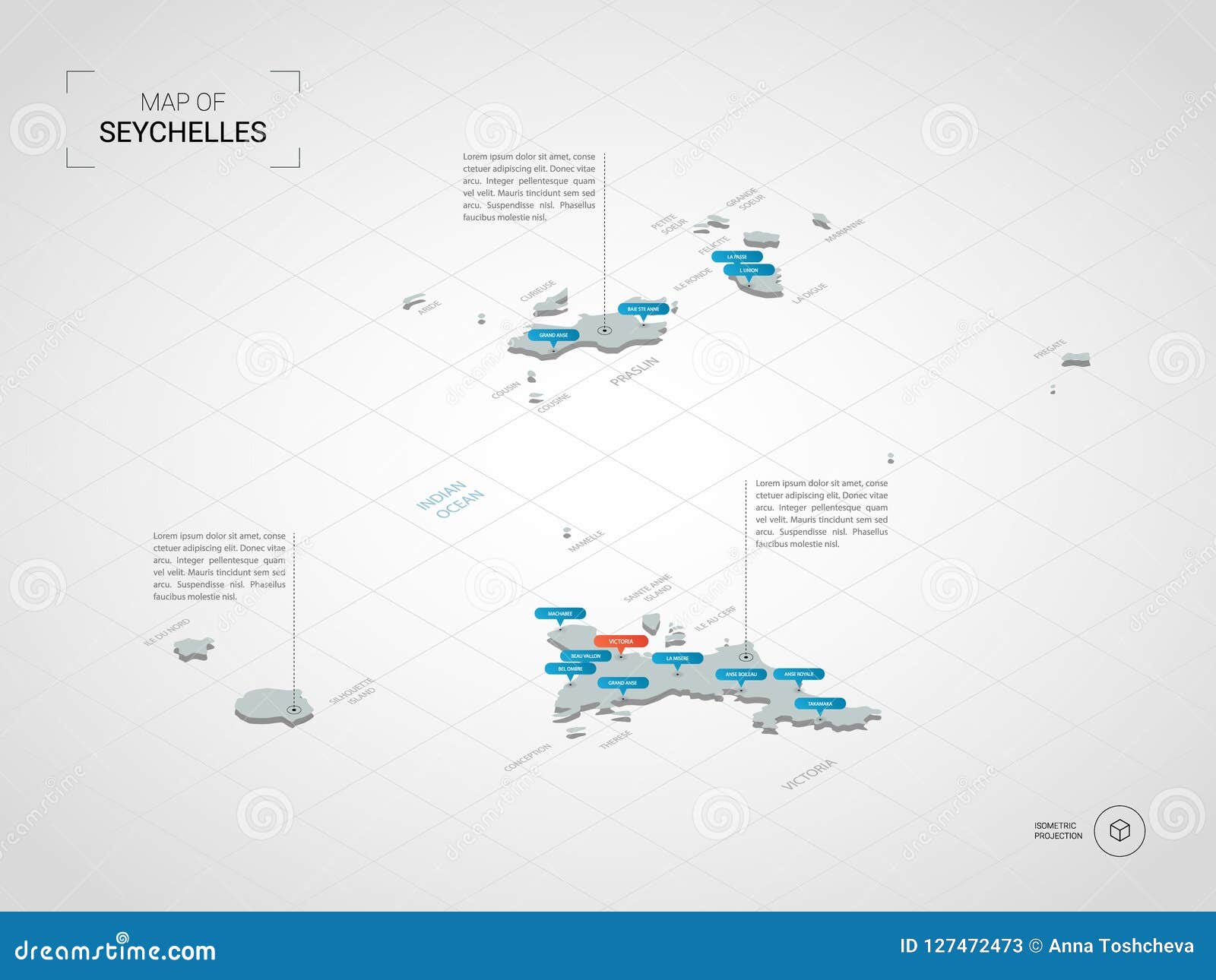 Isometric Seychelles Map with City Names and Administrative Divisions ...
