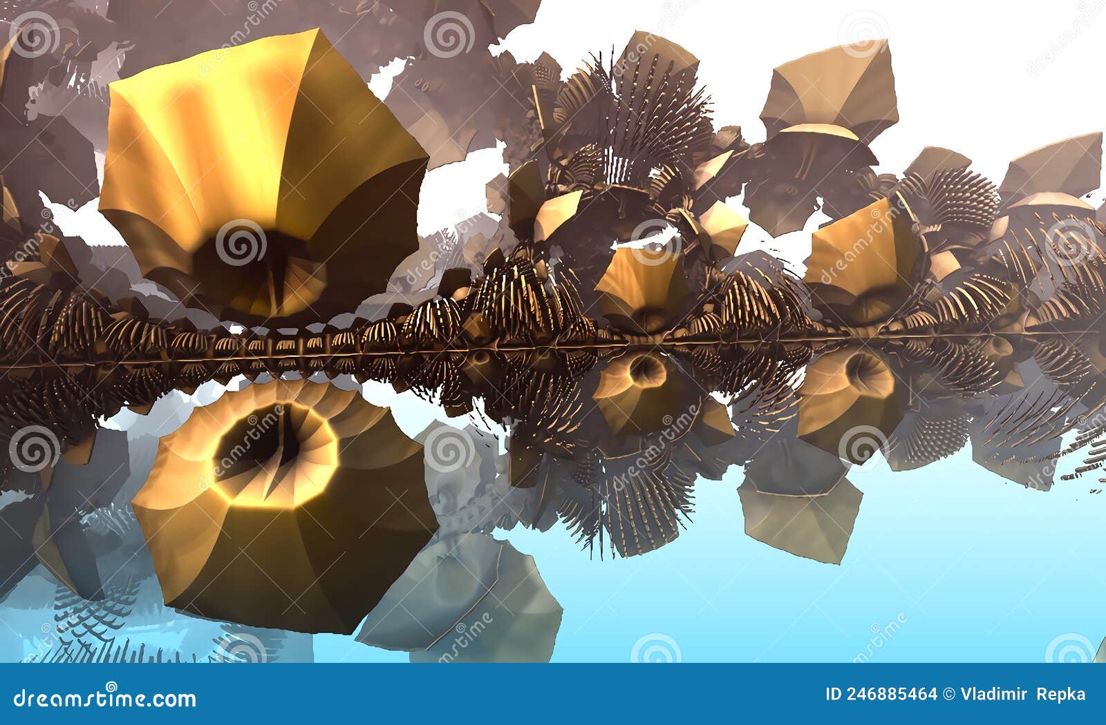 Isometric Shapes Reflected in Water-3D Computer Render Virtual Scene ...