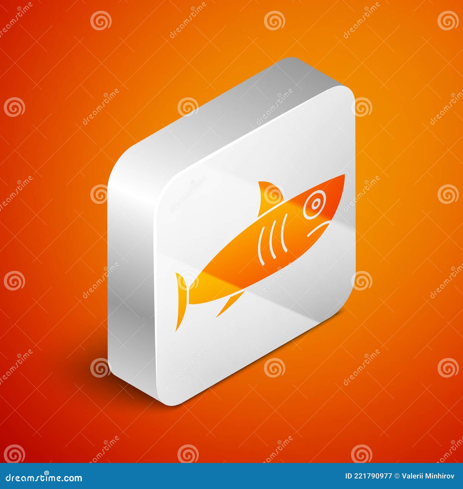 Isometric Shark Icon Isolated on Orange Background. Silver Square ...