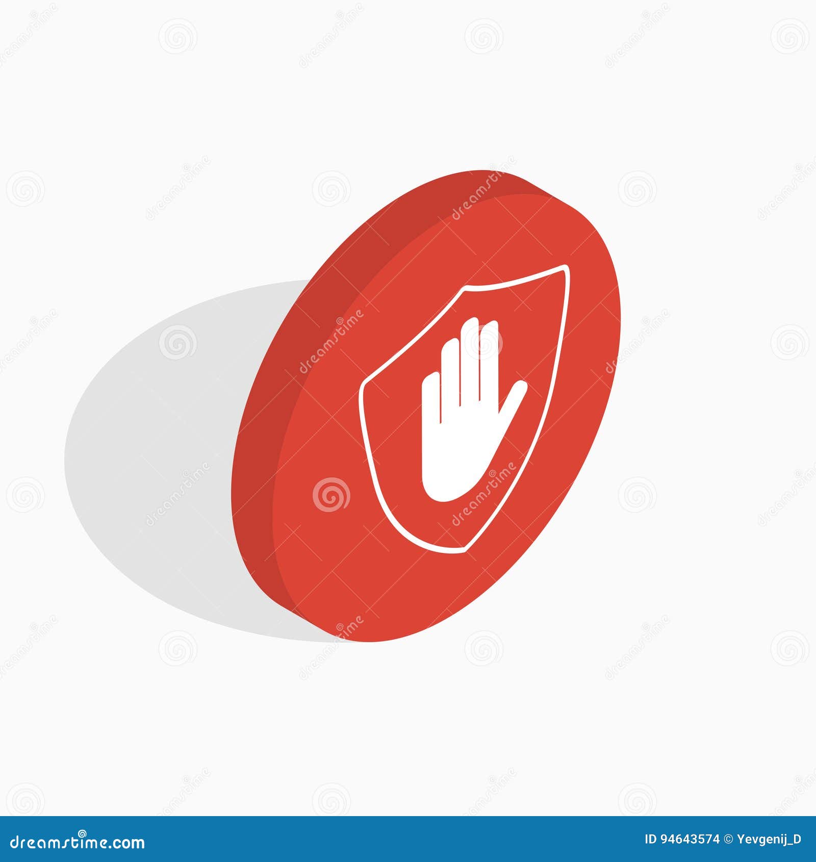 Isometric Shield with Hand Block Icon. Stop Hand Red Prohibition ...