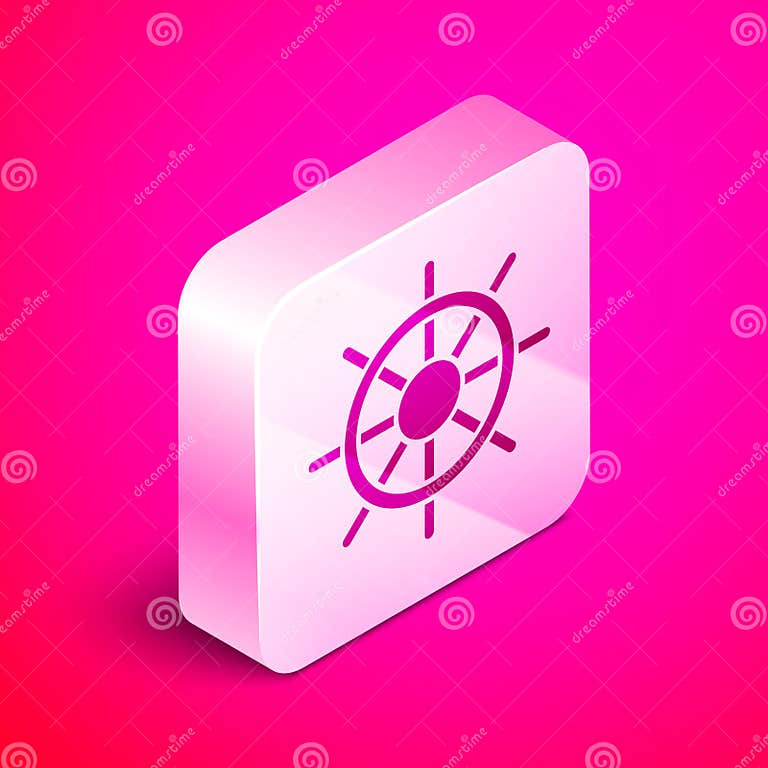 Isometric Ship Steering Wheel Icon Isolated on Pink Background. Silver ...