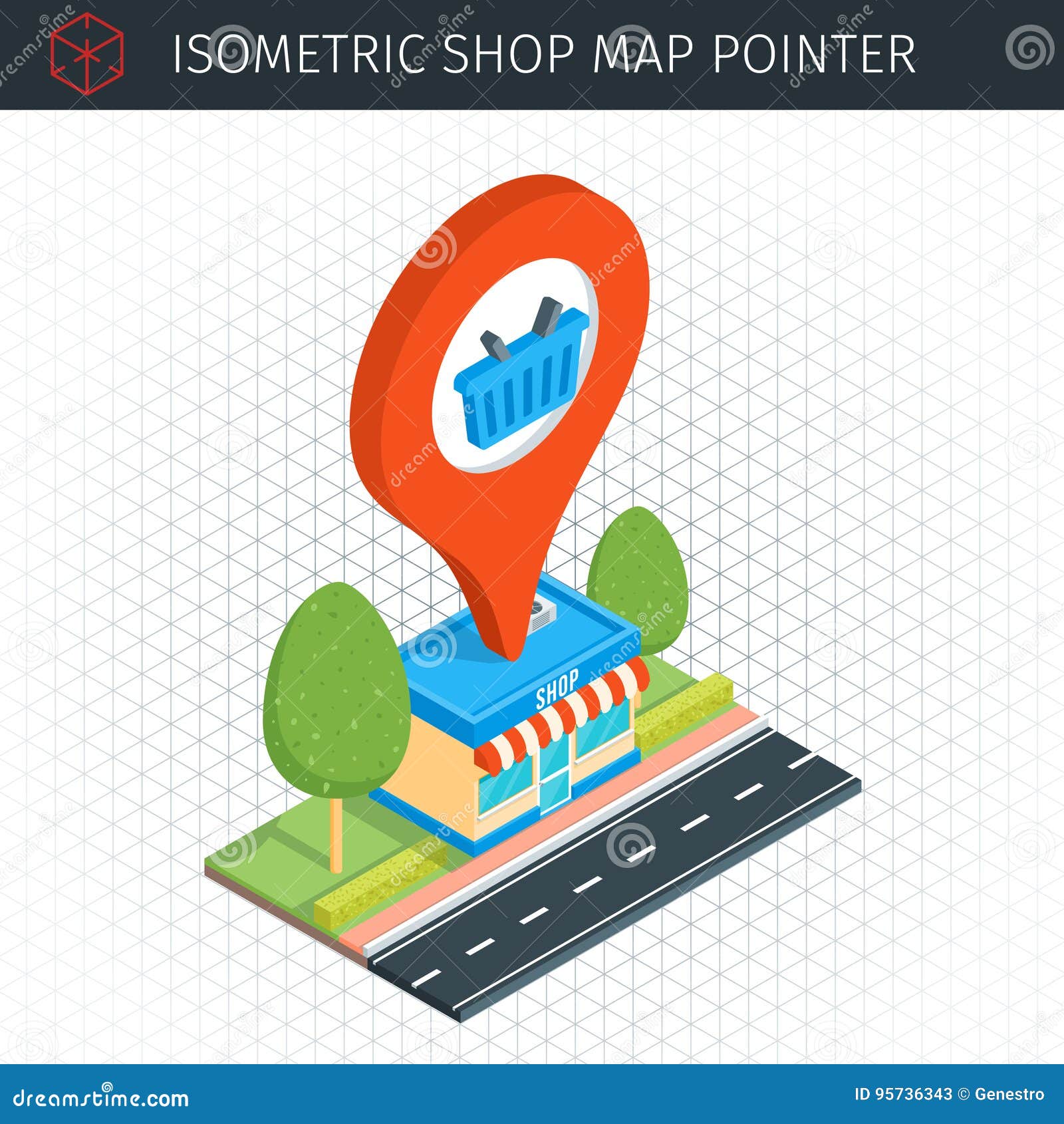 Isometric shop building stock vector. Illustration of marker - 95736343