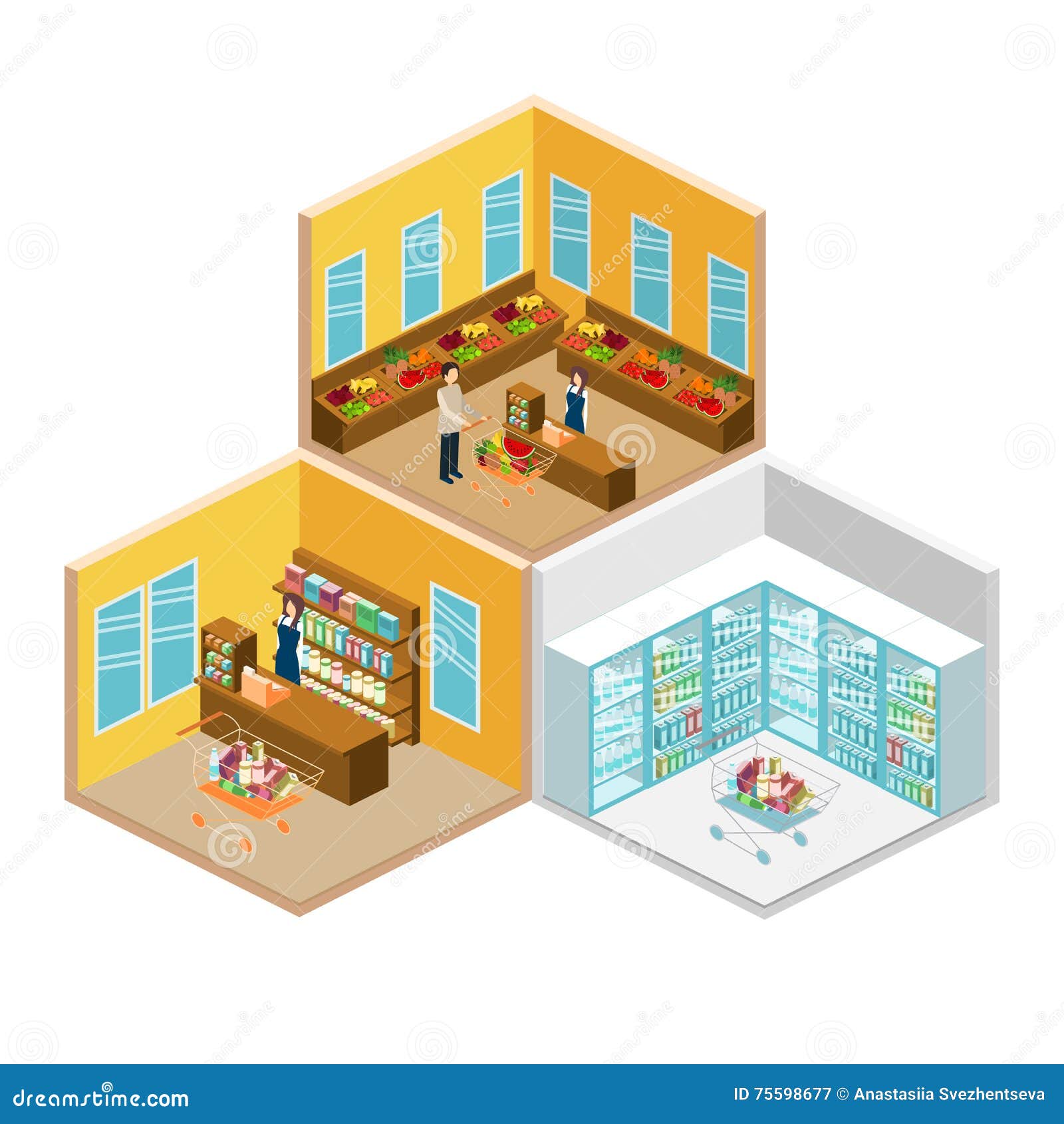 Isometric shop stock illustration. Illustration of building - 75598677