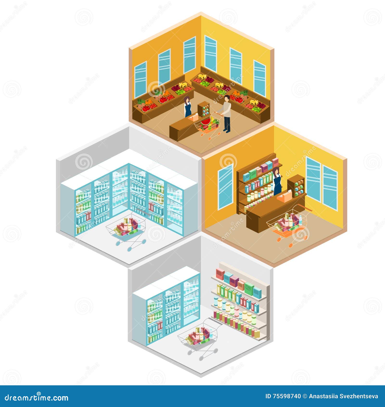 Isometric shop stock illustration. Illustration of customer - 75598740