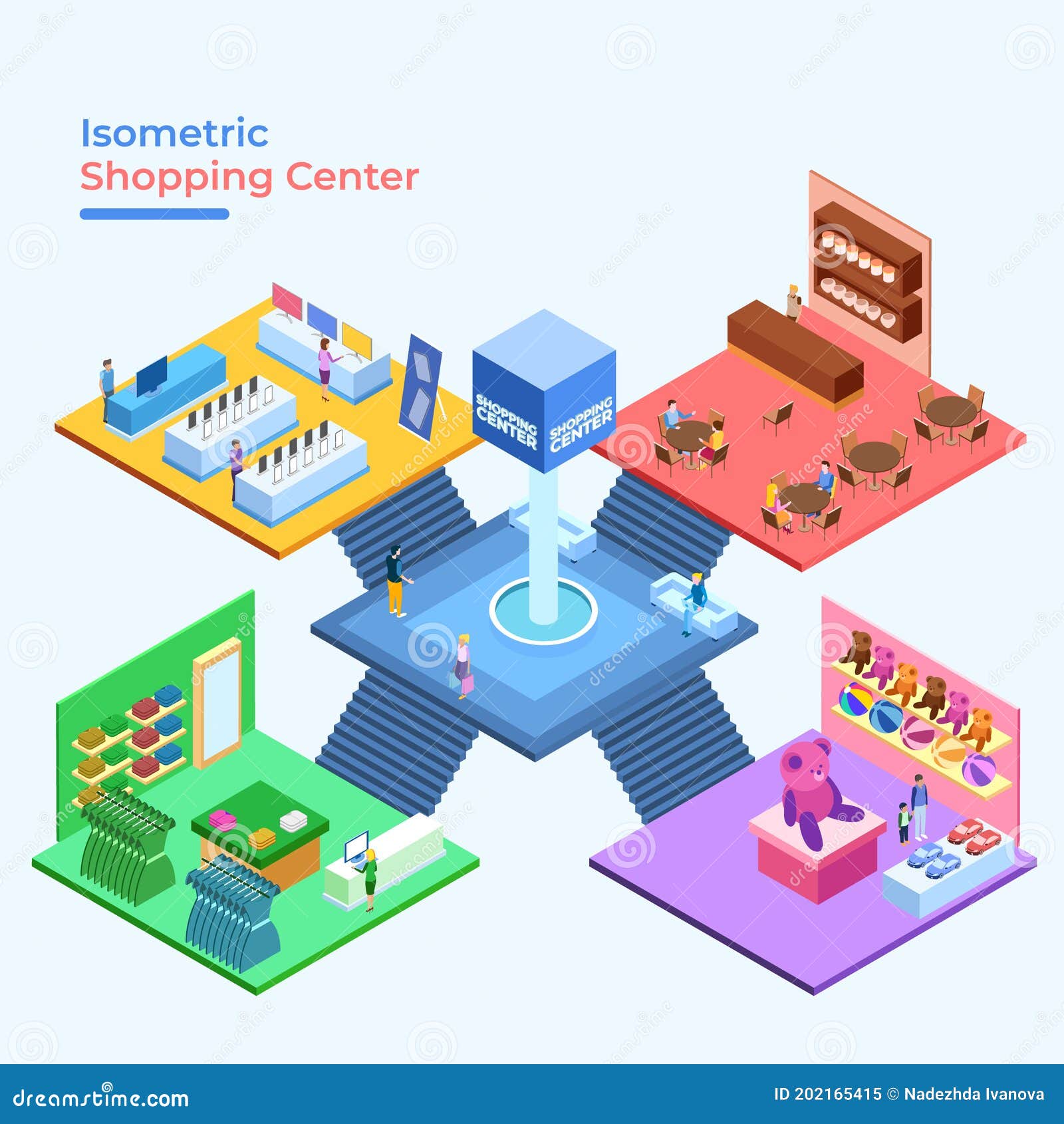 Isometric Shopping Center Vector Illustration Stock Illustration ...