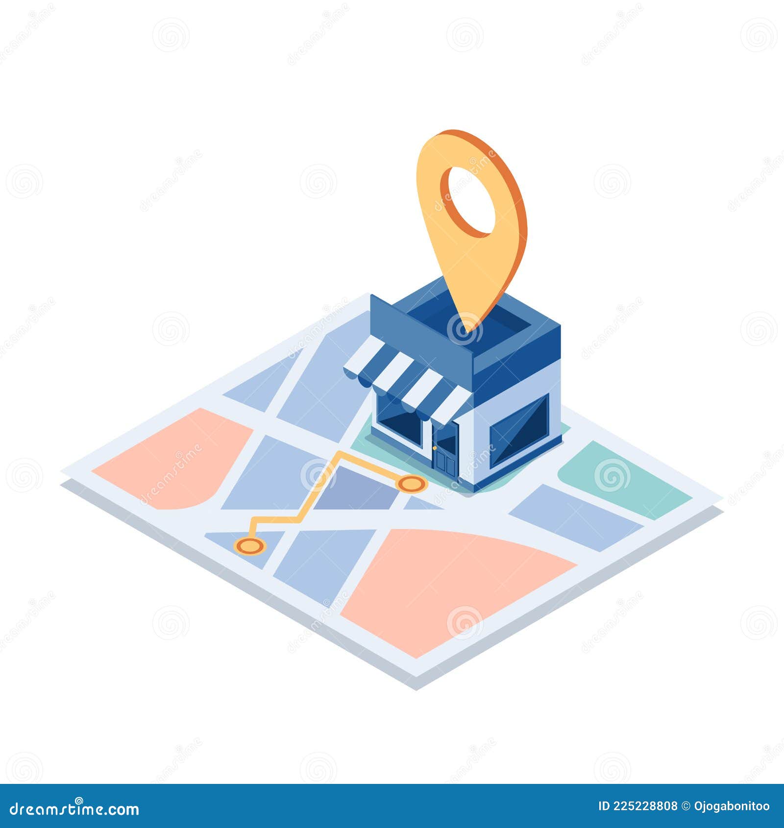 Isometric Shopping Store on the Map with Gps Navigation Stock Vector ...