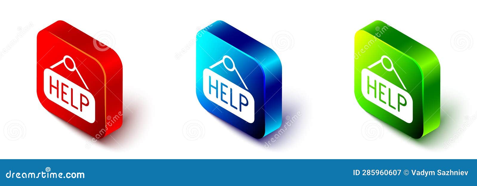Isometric Signboard with Text Help Icon Isolated on White Background ...