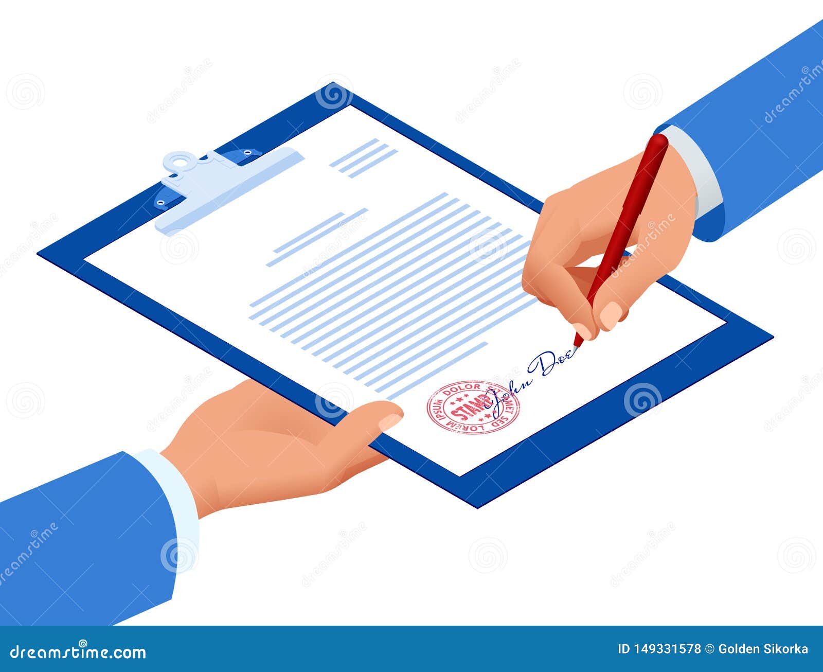 Isometric Signed a Contract with a Stamp. Document with a Signature ...
