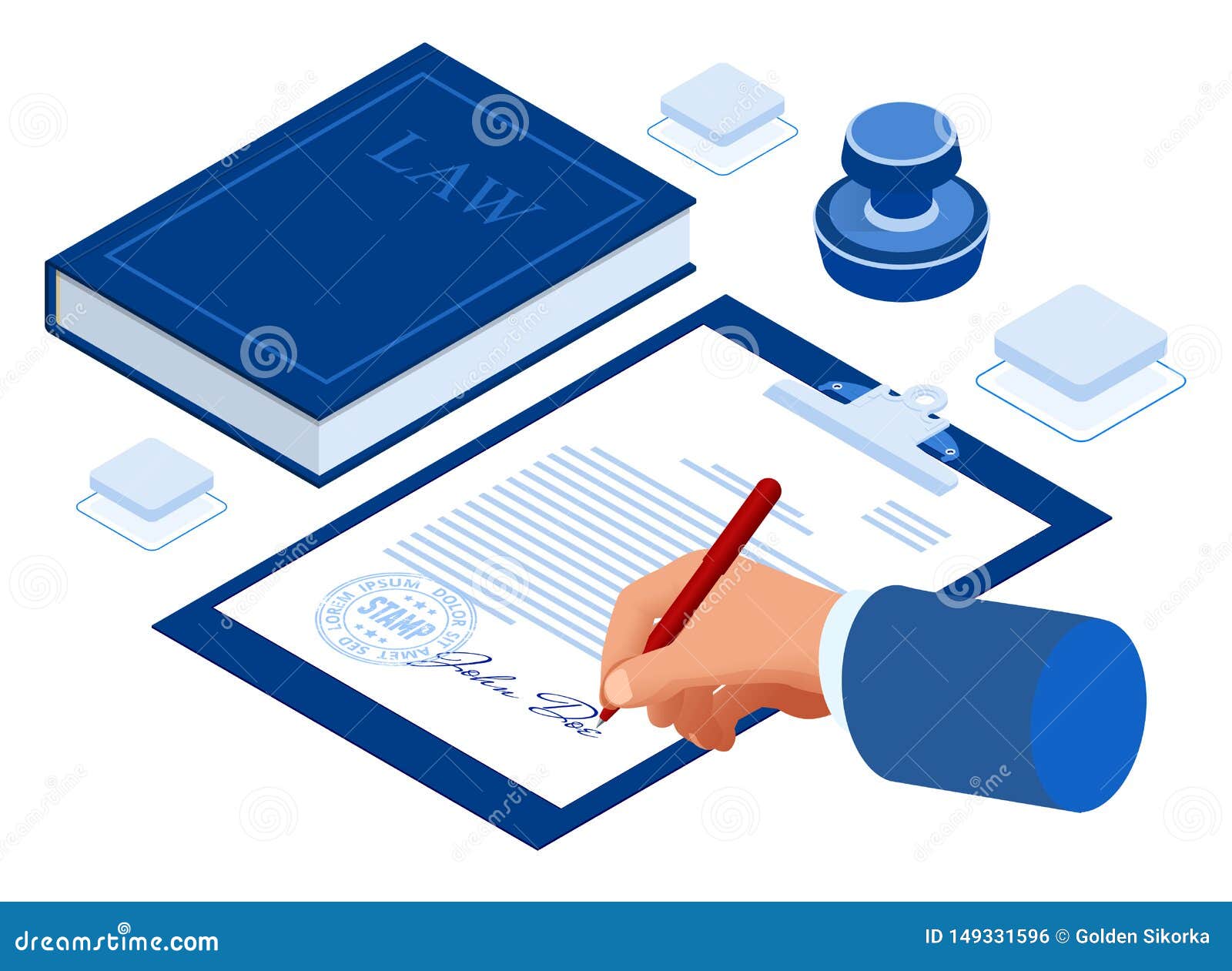 Isometric Signed a Contract with a Stamp. Document with a Signature ...