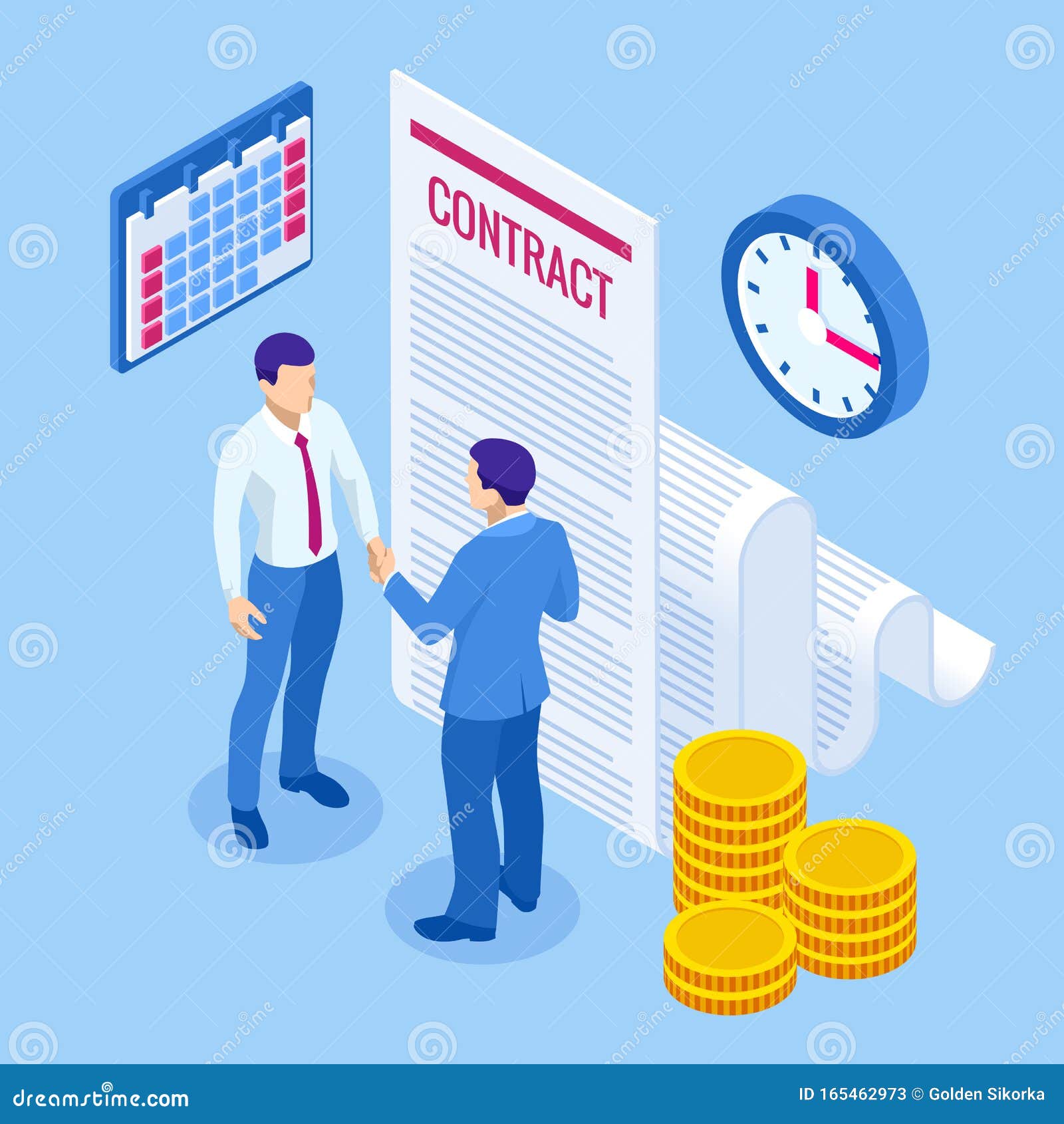 Isometric Signed a Contract with a Stamp. Document with a Signature ...