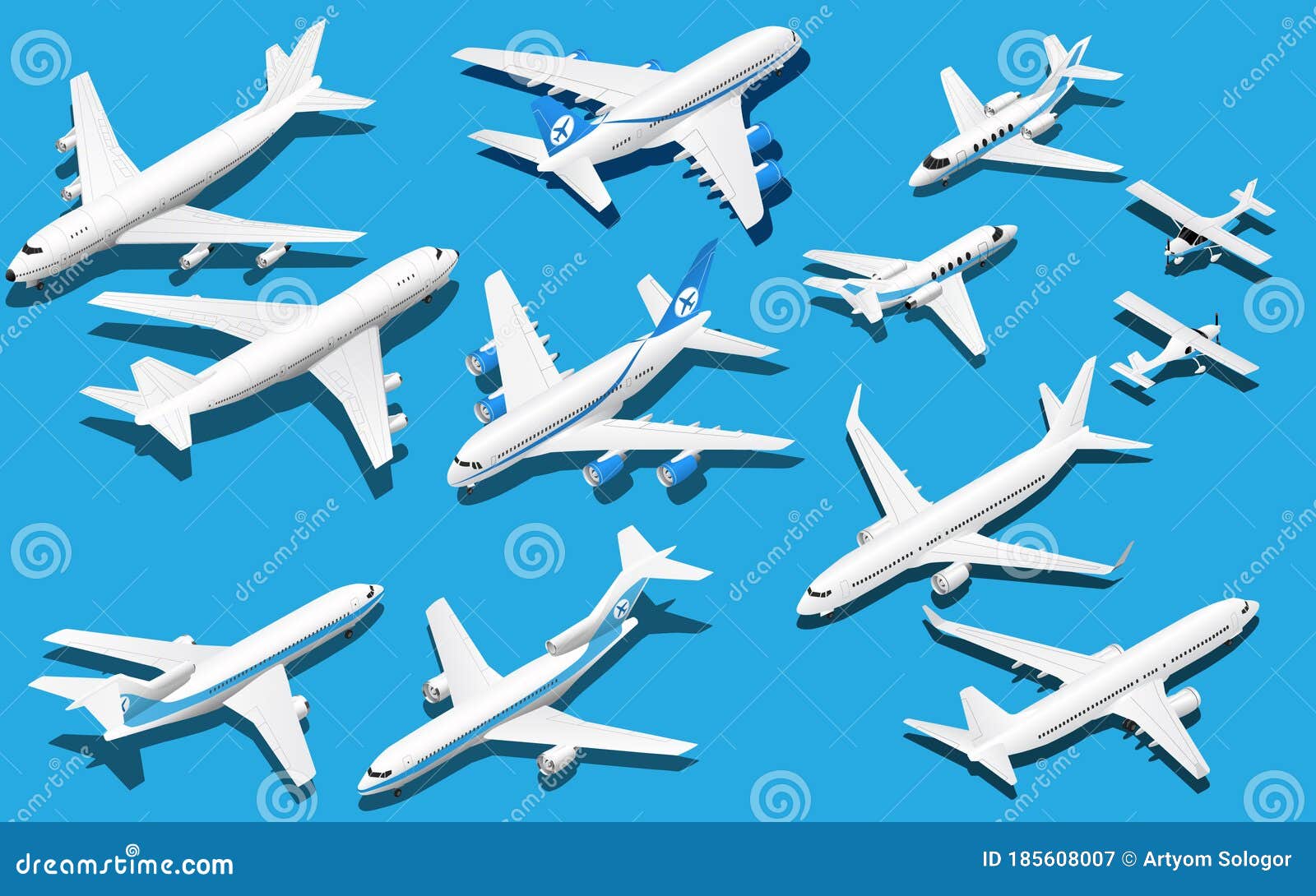 Isometric Six Airplane Set in Vector. Jet Clipart Stock Vector ...